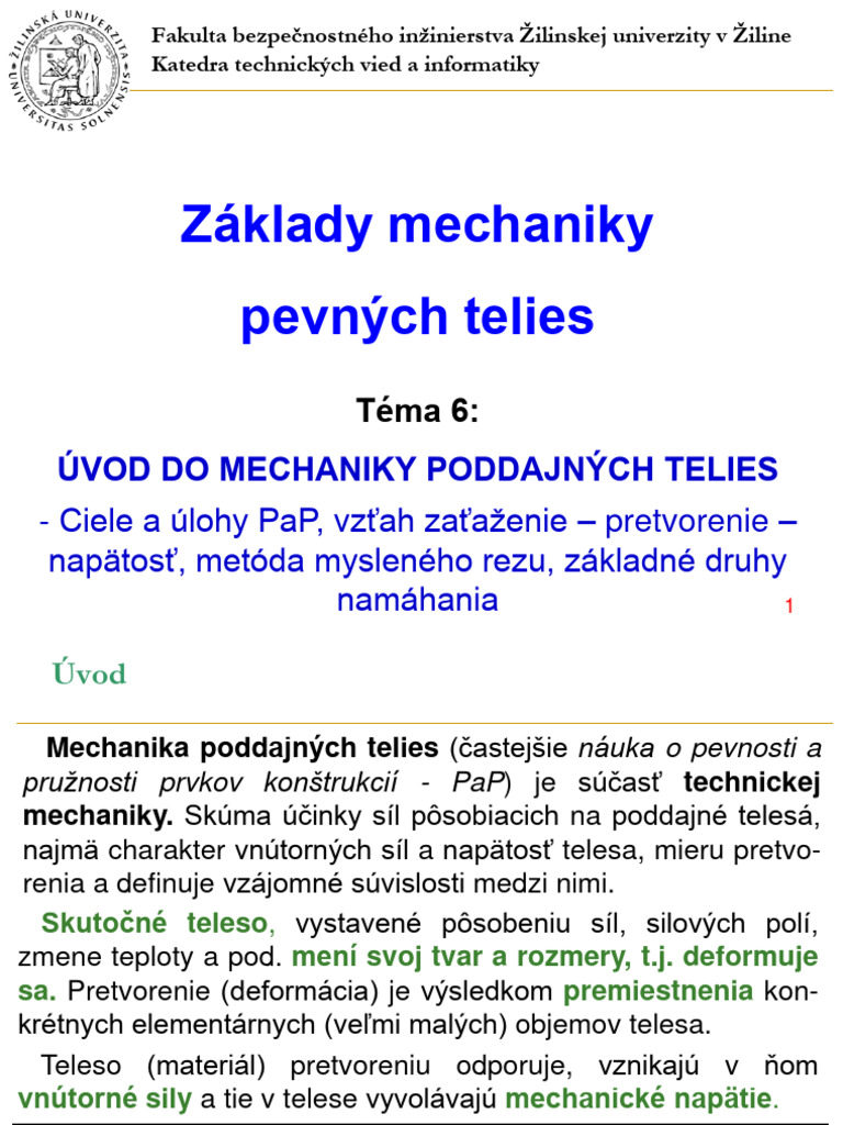 Prezentácia - Uvod Do Mechaniky Poddajnych Telies | PDF