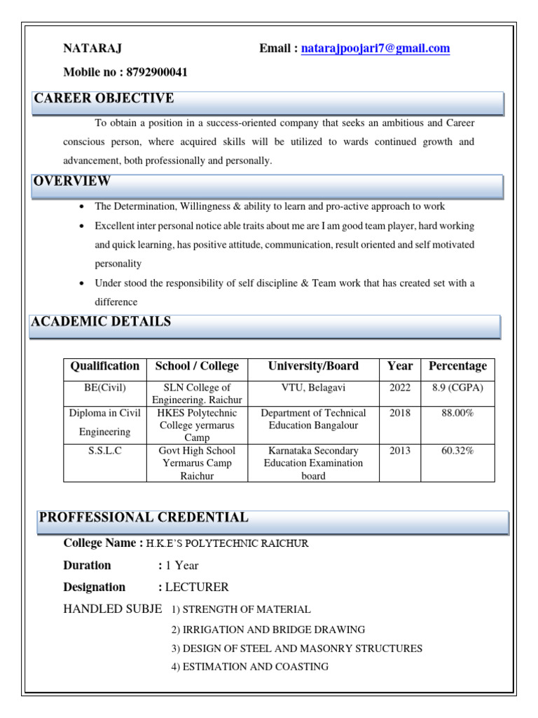 Natraj CV NEWW | PDF | Cognition