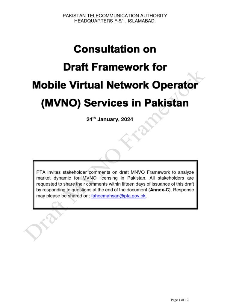 Draft Mvno Framework 24-01-2024 | PDF | Telecommunications