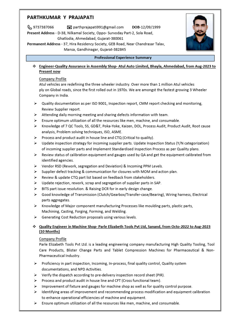 Parth Resume BE | PDF | Differential Scanning Calorimetry | Hardness