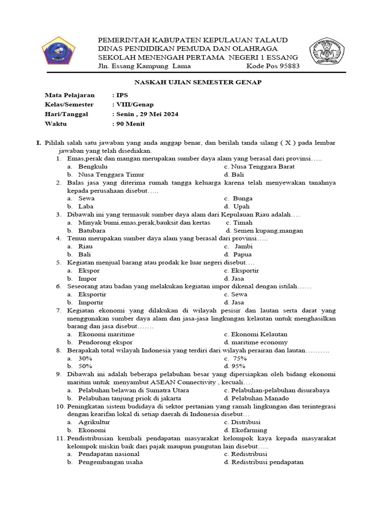 Ujian Semester Genap IPS Kelas VIII | PDF