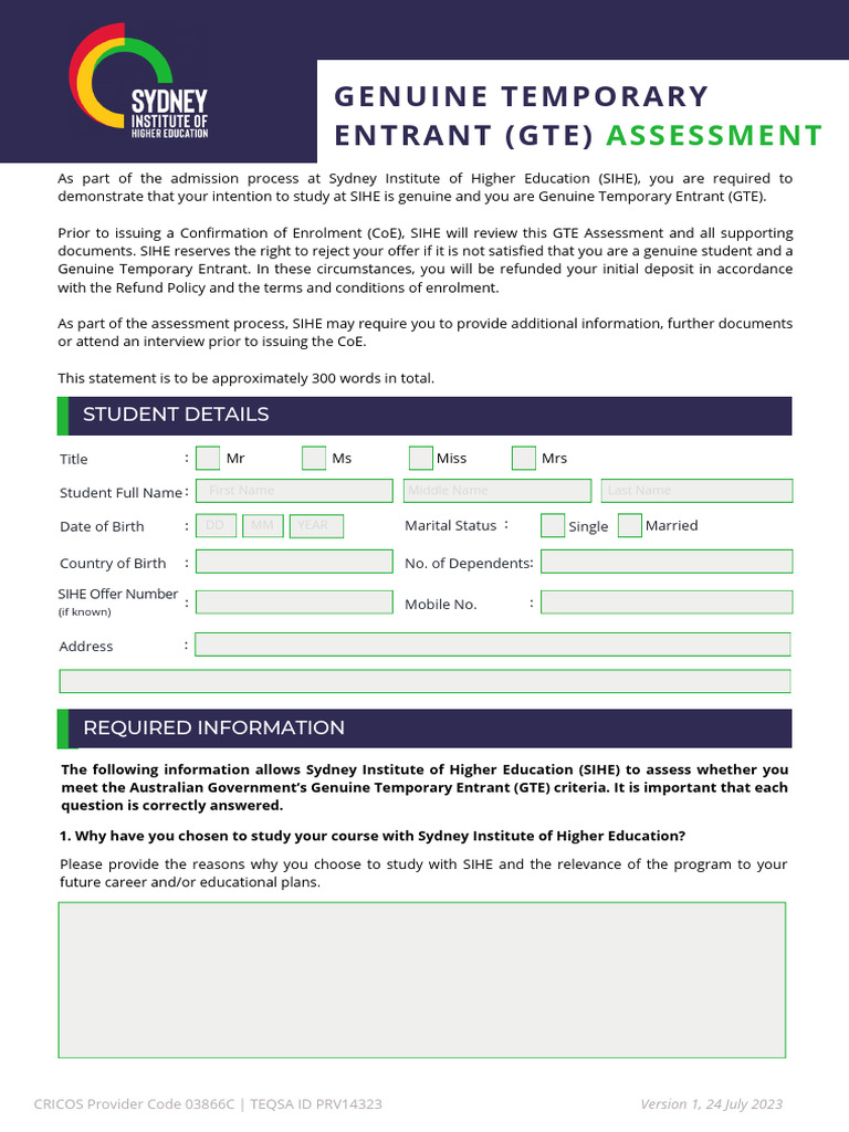 GTE Assessment Form | PDF | Travel Visa