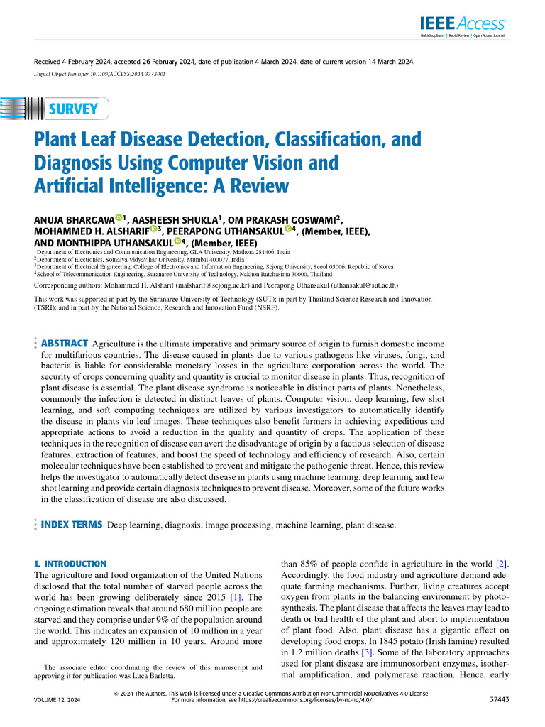 Plant Leaf Disease Detection Classification And Diagnosis Using Computer Vision And Artificial