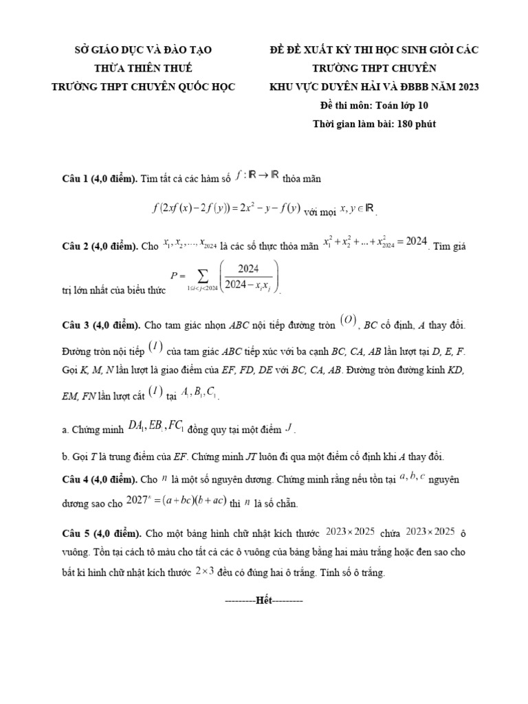 Toan 10 Dap An de de Xuat DHBB THPT Chuyen Quoc Hoc Hue | PDF