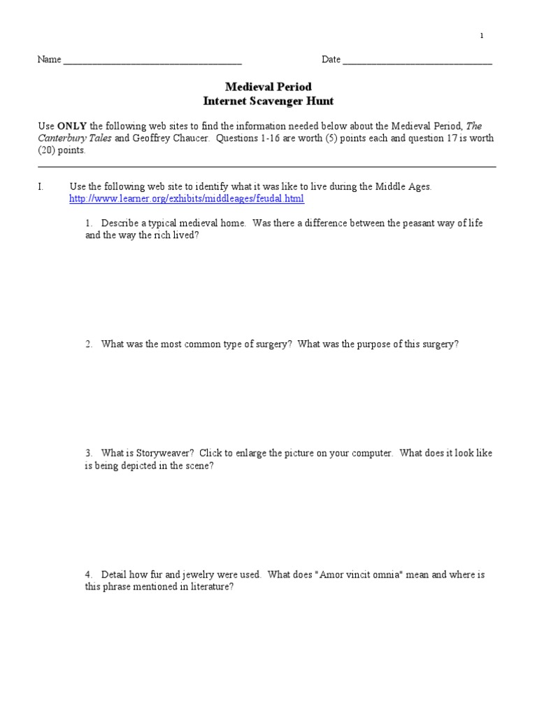 Scavenger Hunt Medieval | Geoffrey Chaucer | The Canterbury Tales