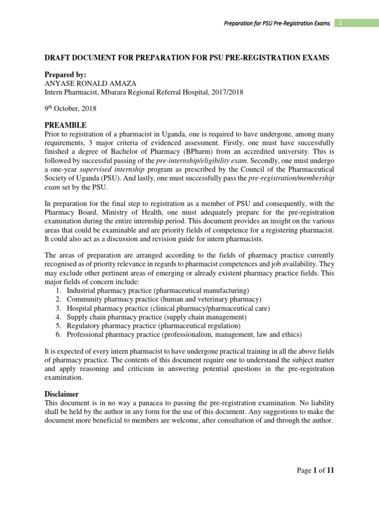 Document For Preparation For Psu Pre | PDF | Pharmacist | Pharmacy