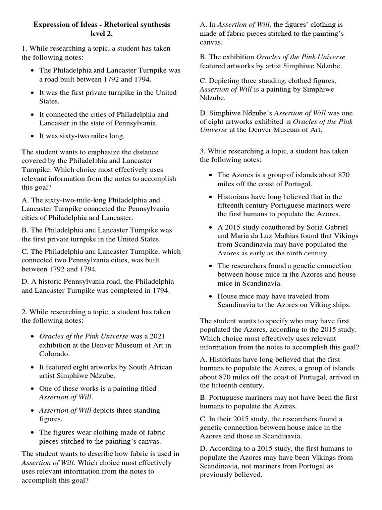 Rhetorical Synthesis Level 2 Practice | PDF | Paintings | Rover (Space ...