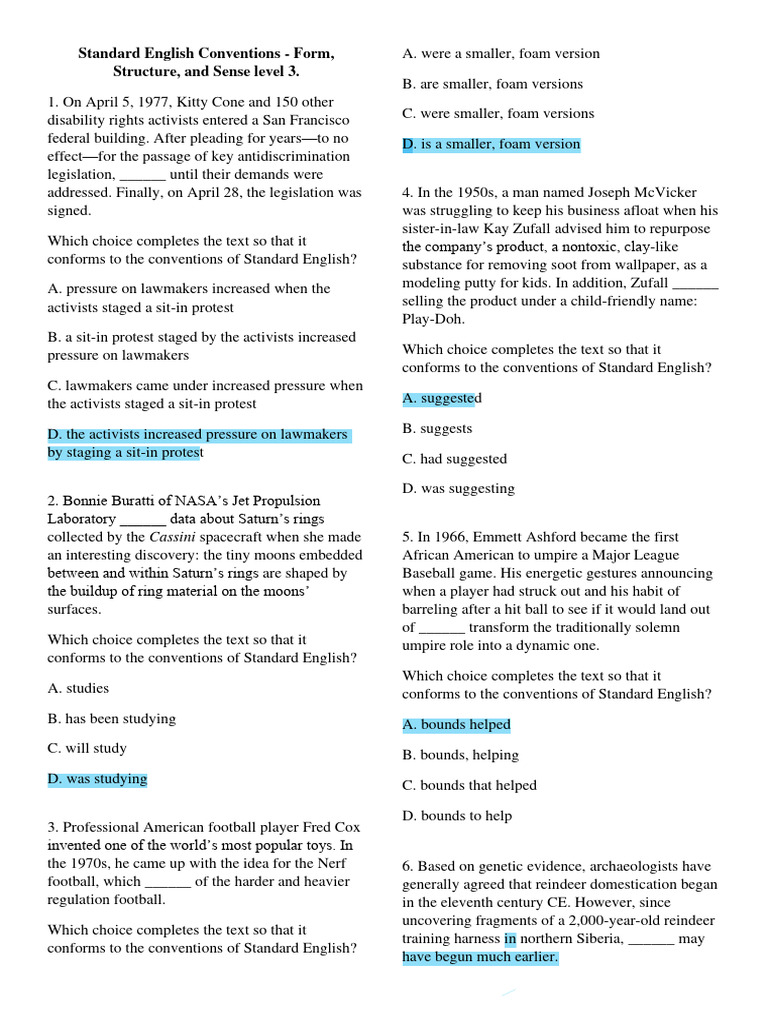 Form, Structure, and Sense Level 3 Practice | PDF Form, Structure, and Sense Level 3 Practice | PDF