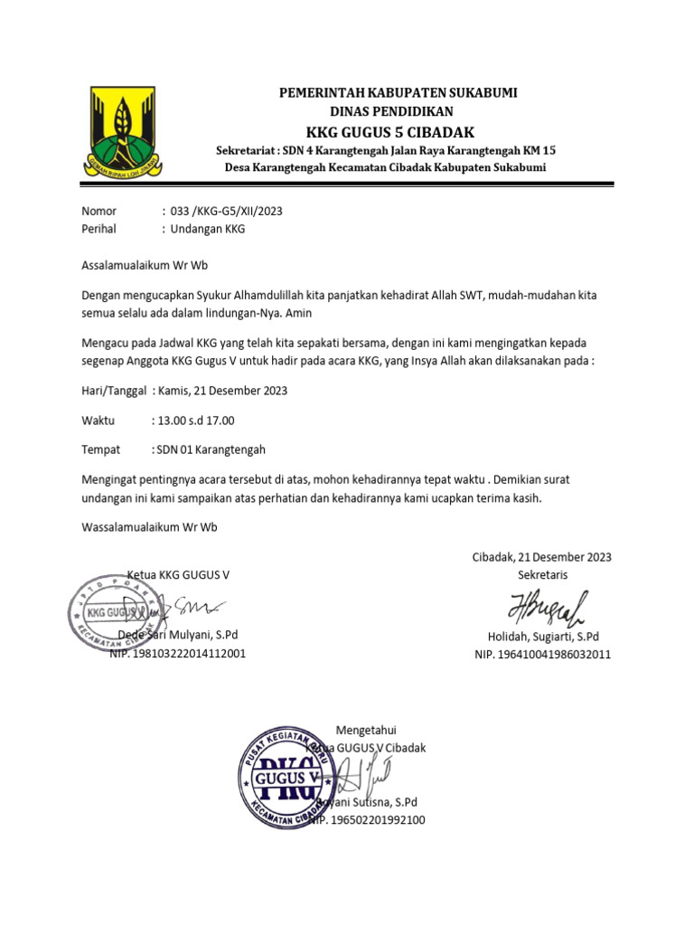 Surat Undangan Kkg (1) | PDF