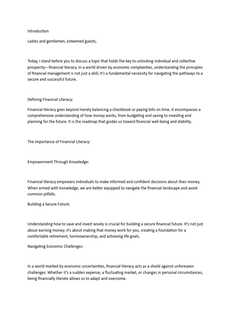 Financial literacy | PDF | Financial Literacy | Literacy