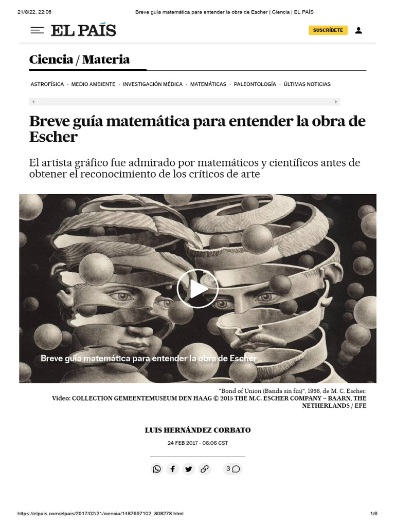 Breve Guía Matemática para Entender La Obra de Escher - Ciencia - EL ...