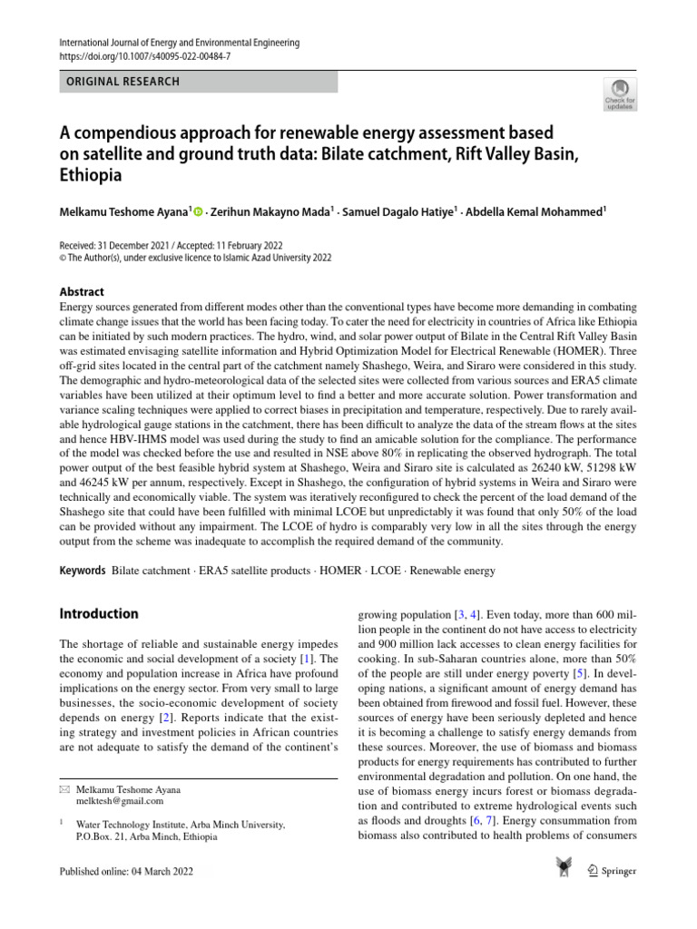 Bilate Energy Paper | PDF | Hydroelectricity | Renewable Energy