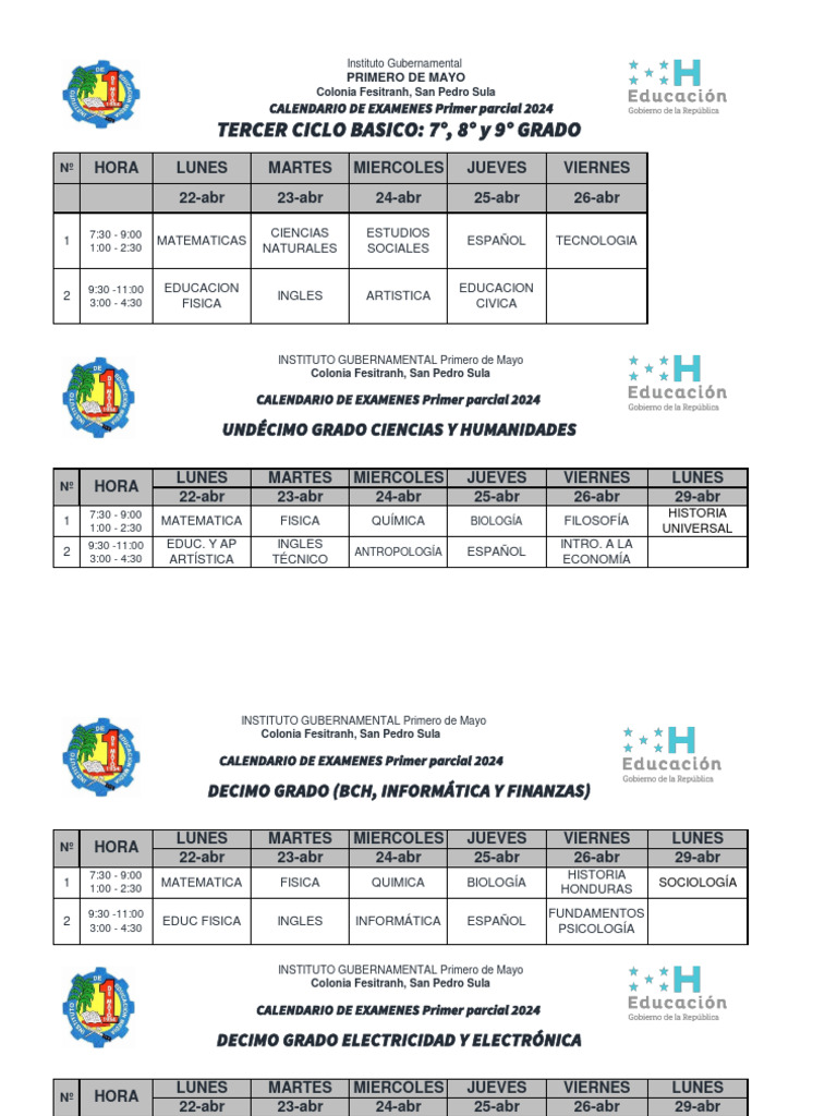Calendario Examenes Parcial I 2024 | PDF | Science