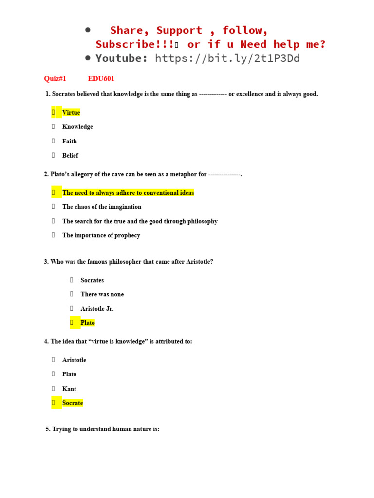 EDU601 Mcqs For Mid Preapation | PDF | Socrates | Plato