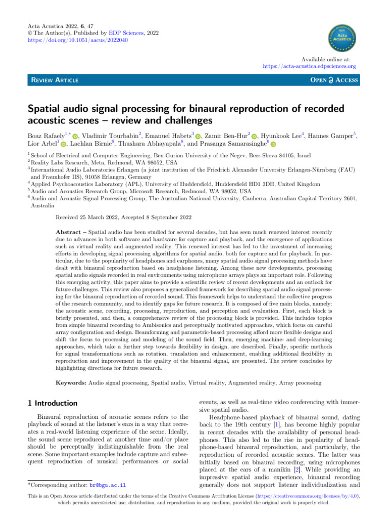 Spatial Audio Signal Processing For Binaural Repro | PDF | Sound | Perception