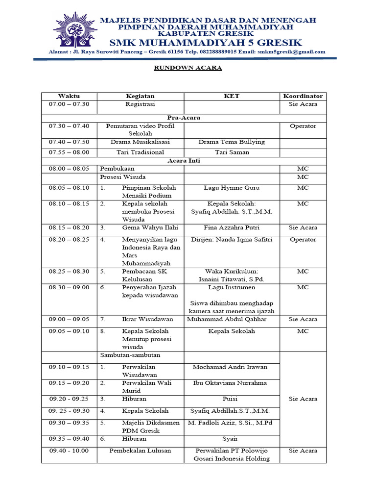 Rundown Acara Wisuda 2023-2024 | PDF