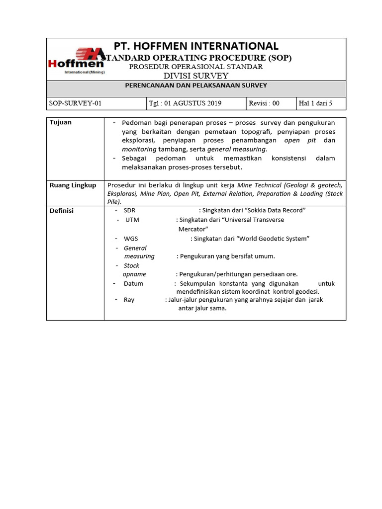 SOP Survey Pemetaan dan Pengukuran | PDF | Komputer | Teknologi & Rekayasa