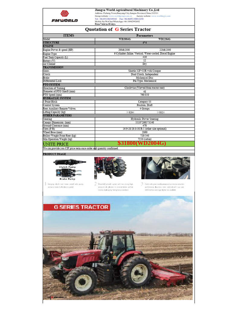 2 - Quotation of Tractor G Series | PDF | Tractor | Manufactured Goods