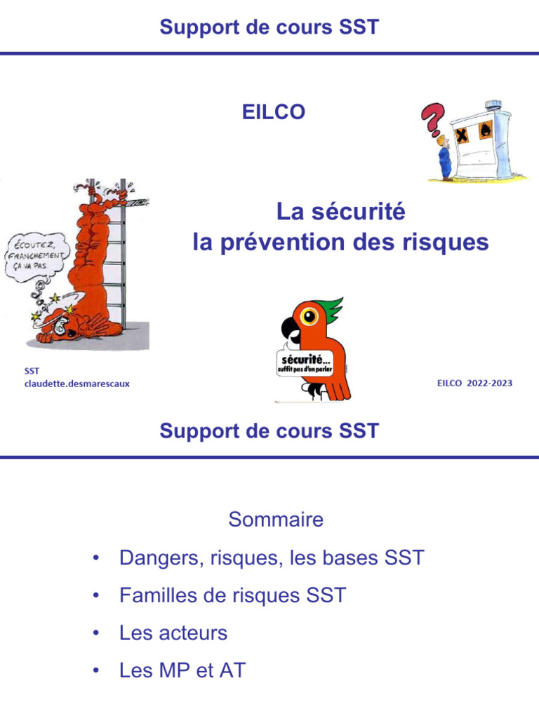 Support Cours Eilco SST 2022 - Compressed | PDF | Santé et sécurité au travail | Risque