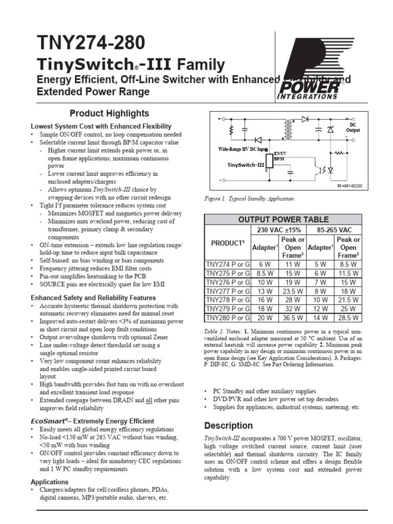 TNY274 | PDF | Electromagnetic Interference | Transformer