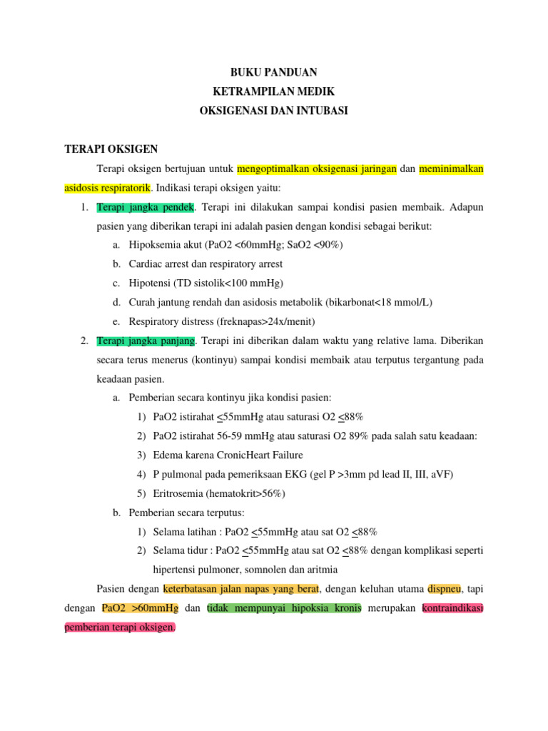 Petunjuk SL Terapi Oksigenasi Dan Intubasi 2023 | PDF