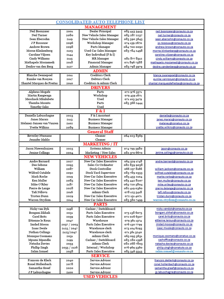 Updated Tel List | PDF | Vehicles | Private Transport