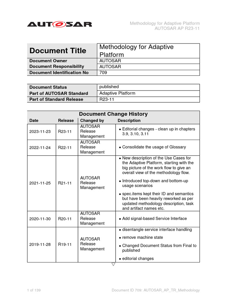 Autosar Ap Tr Methodology Pdf Software Development Process Specification Technical Standard