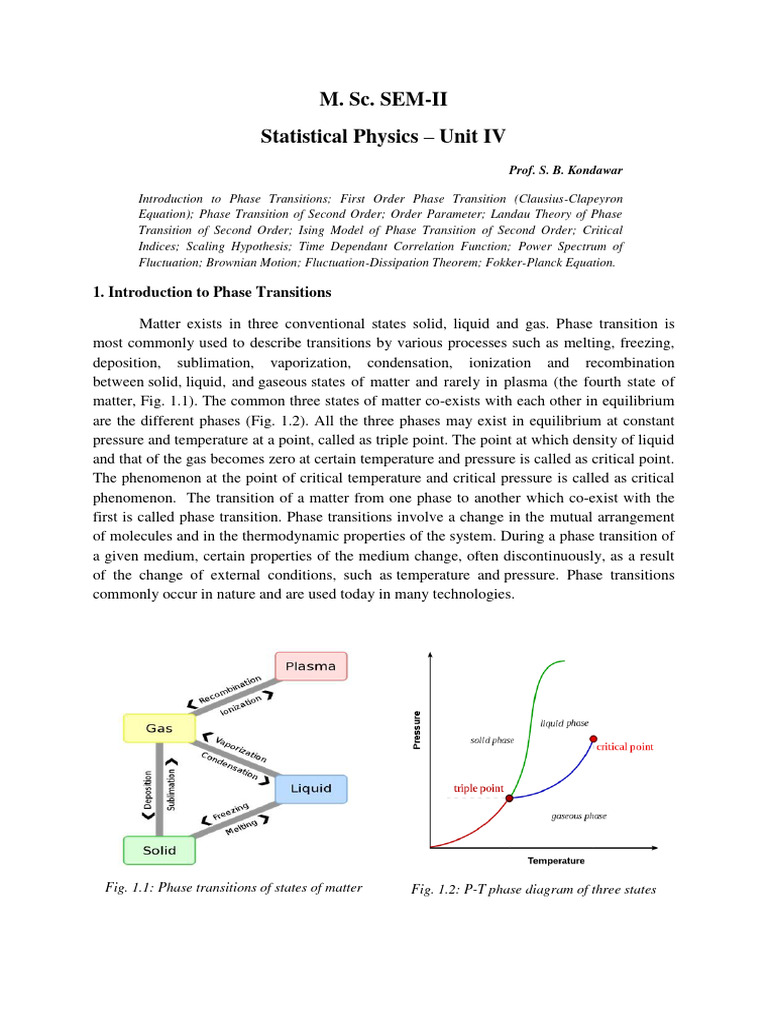 Unit - 4 (Statistical Physics) - SEM - 2 | PDF | Phase Transition | Brownian Motion