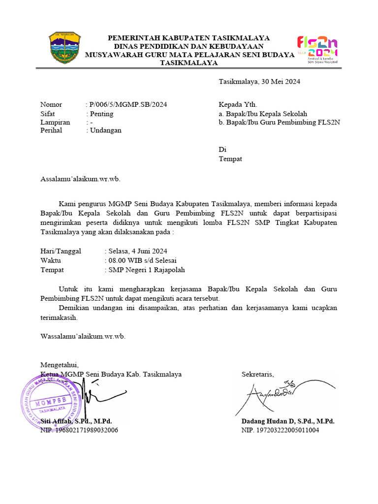 Surat Undangan FLS2N 2024 | PDF