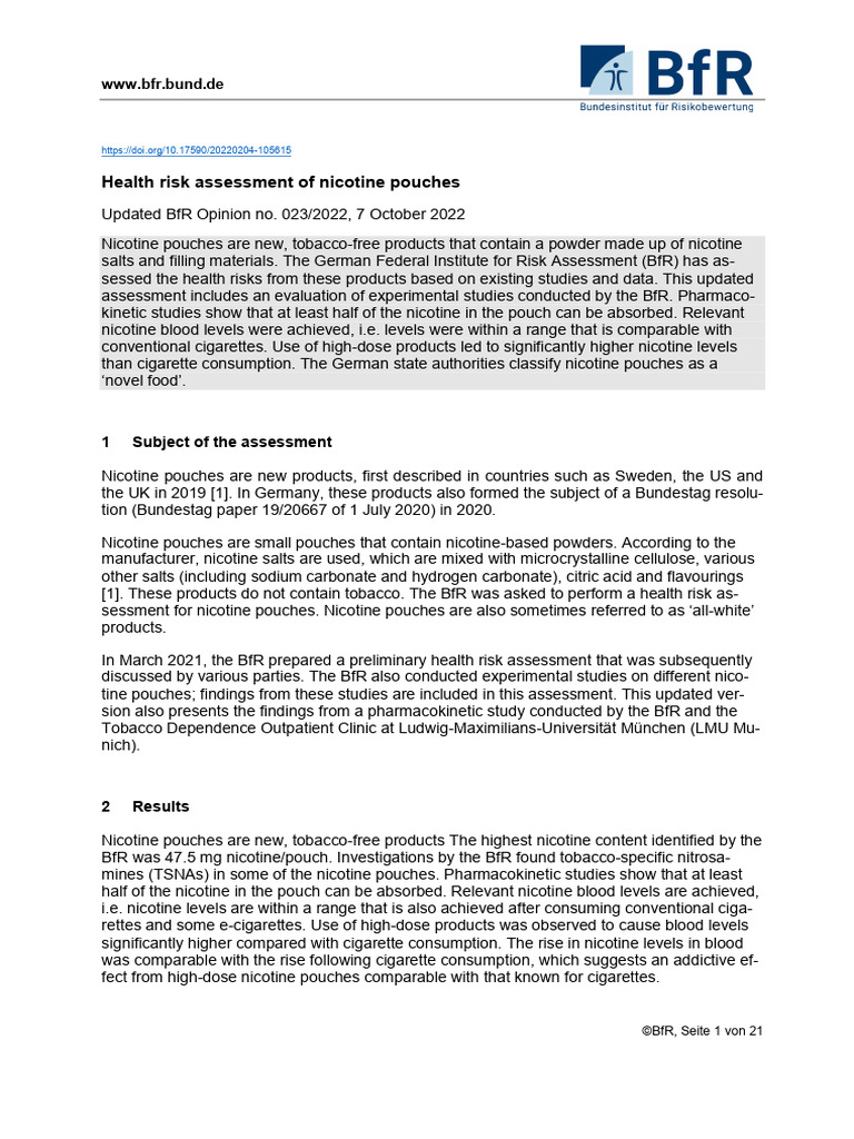 Health Risk Assessment of Nicotine Pouches | PDF | Nicotine ...