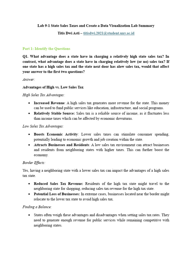 Lab 9-1 State Sales Taxes and Create A Data Visualization Lab Summary | PDF | Taxes | Sales Tax