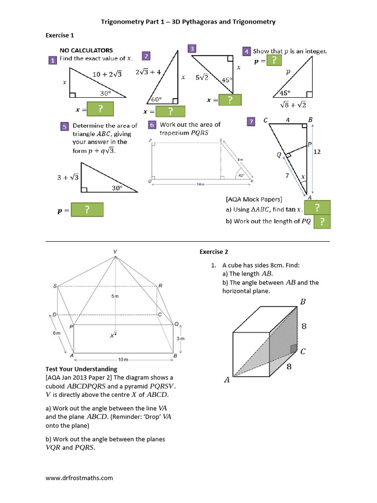 3D Trigonometry Exercises and Solutions | PDF | Polytopes | Euclidean ...