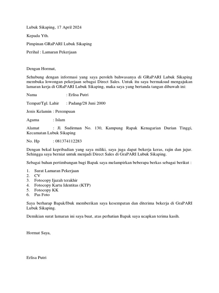 Surat Lamaran GRaPARI | PDF