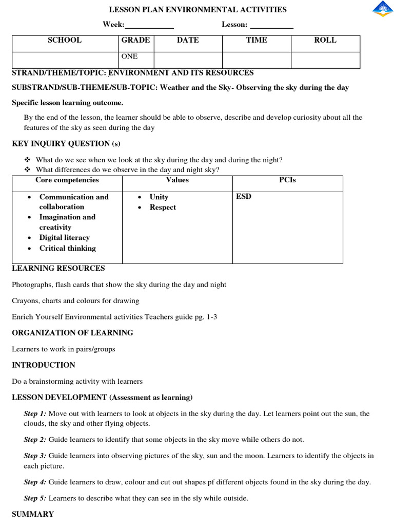 All Lesson Plans Environmental Grade 1 | PDF | Learning | Lesson Plan