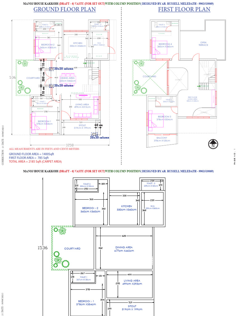 MANOJ KAKKODI HOUSE PLAN DRAFT 6 VASTU (CORRECTION 2 WITH COLUMN ...