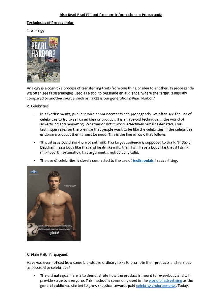 PropagandaTechniques - Handout | PDF | Propaganda | Argument