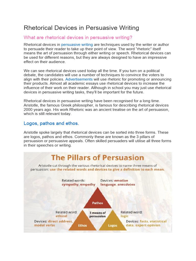Rhetorical Devices in Persuasive Writing-Handout | PDF | Rhetoric | Logos