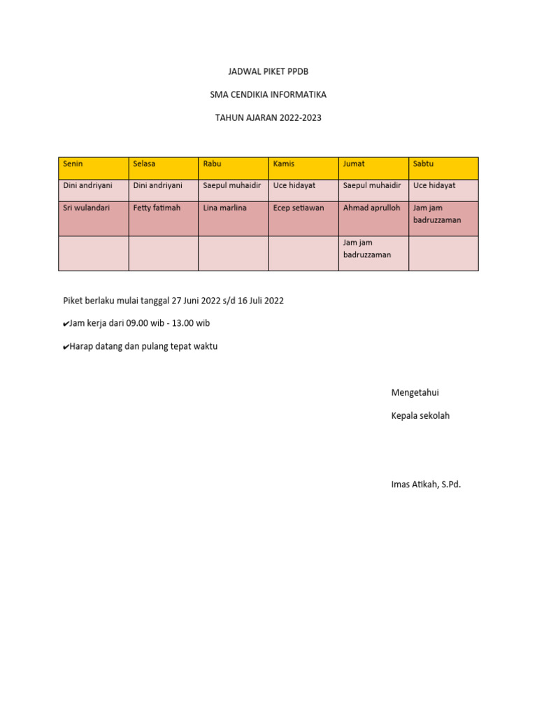 Jadwal Piket PPDB | PDF