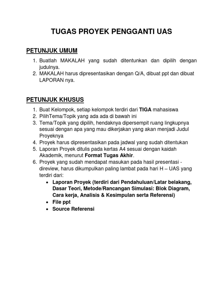 Petunjuk Laporan Proyek Pengganti Uas Tektel 2021 | PDF | Seni | Komputer