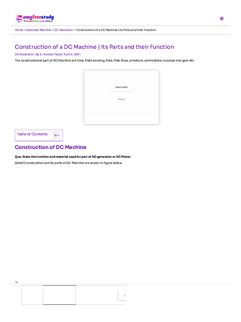 DC Machine Construction Its Parts and Their Function | PDF | Electric ...