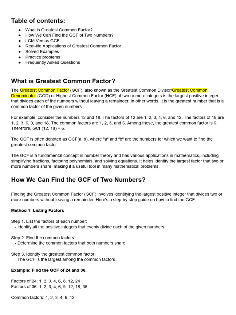 Greatest Common Factor | PDF | Factorization | Numbers