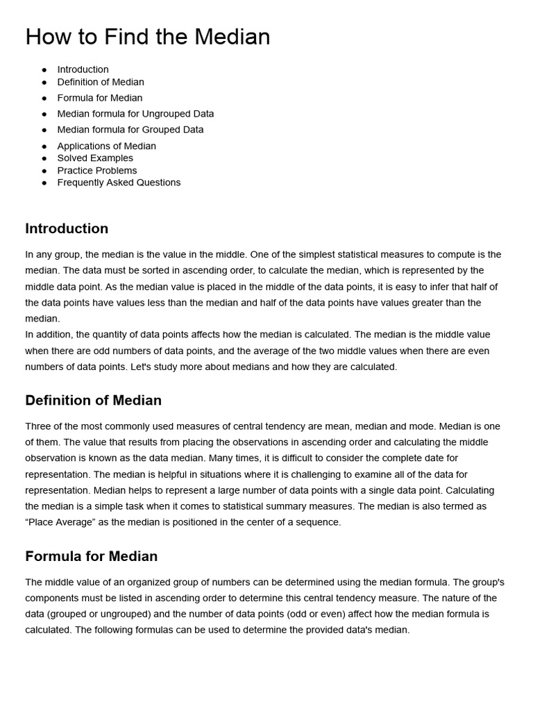 How To Find The Median | PDF | Median | Outlier