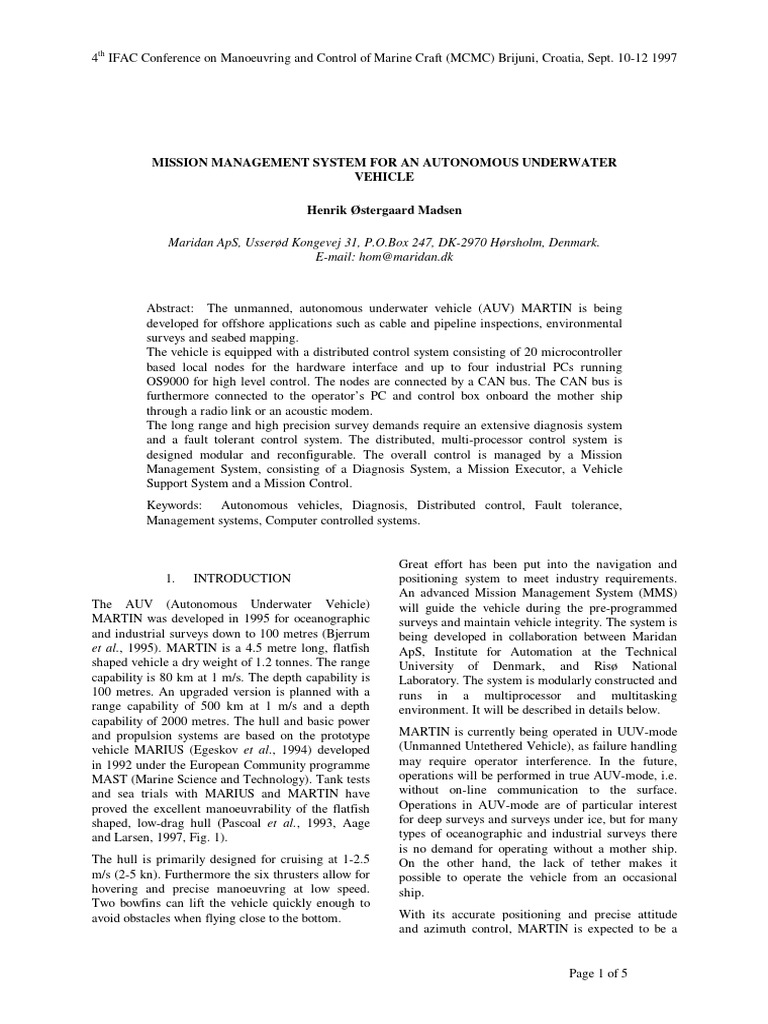 Mission Management System For An AUV | PDF | Computing