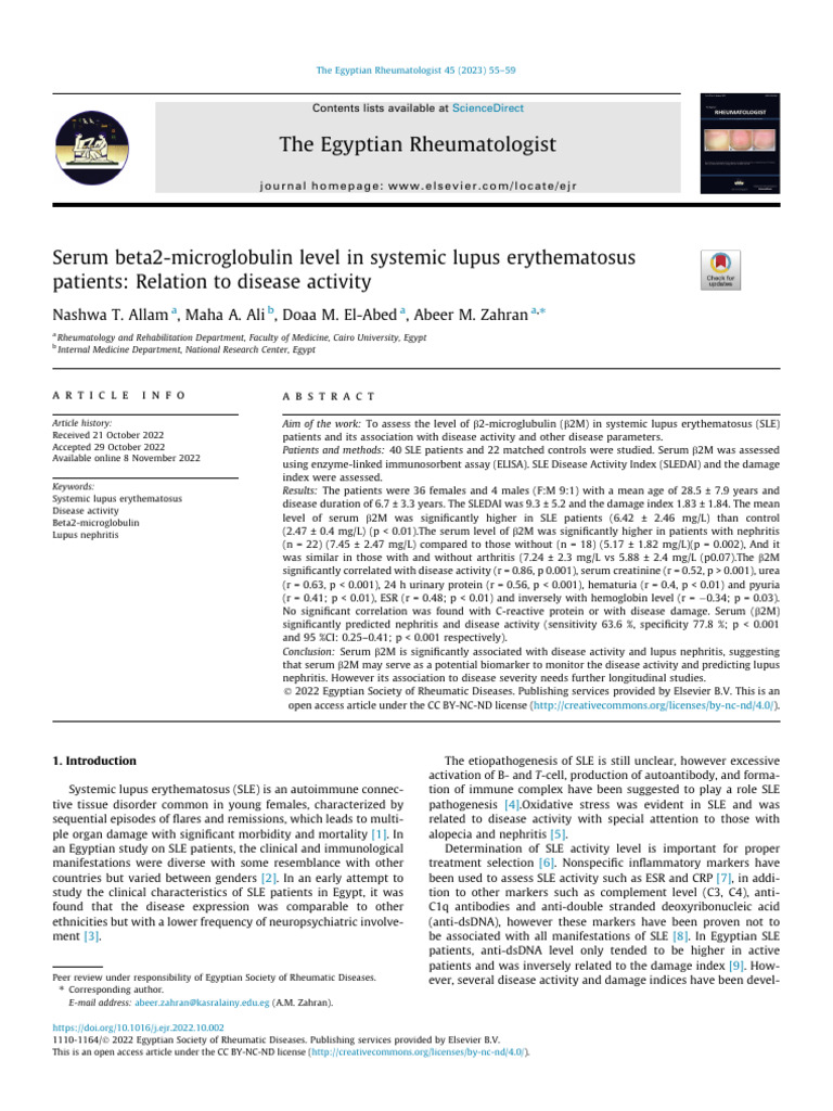 The Egyptian Rheumatologist: Nashwa T. Allam, Maha A. Ali, Doaa M. El ...