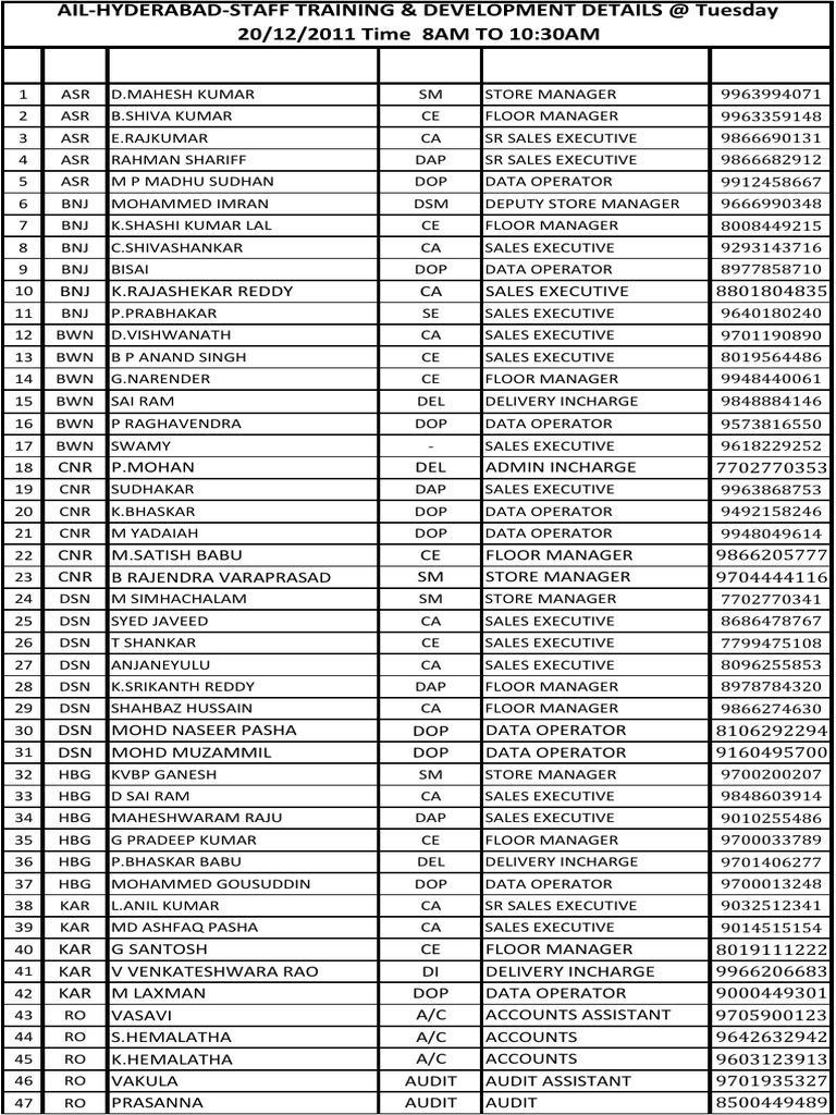 80910887-Hyd-Staff-Numbers | PDF