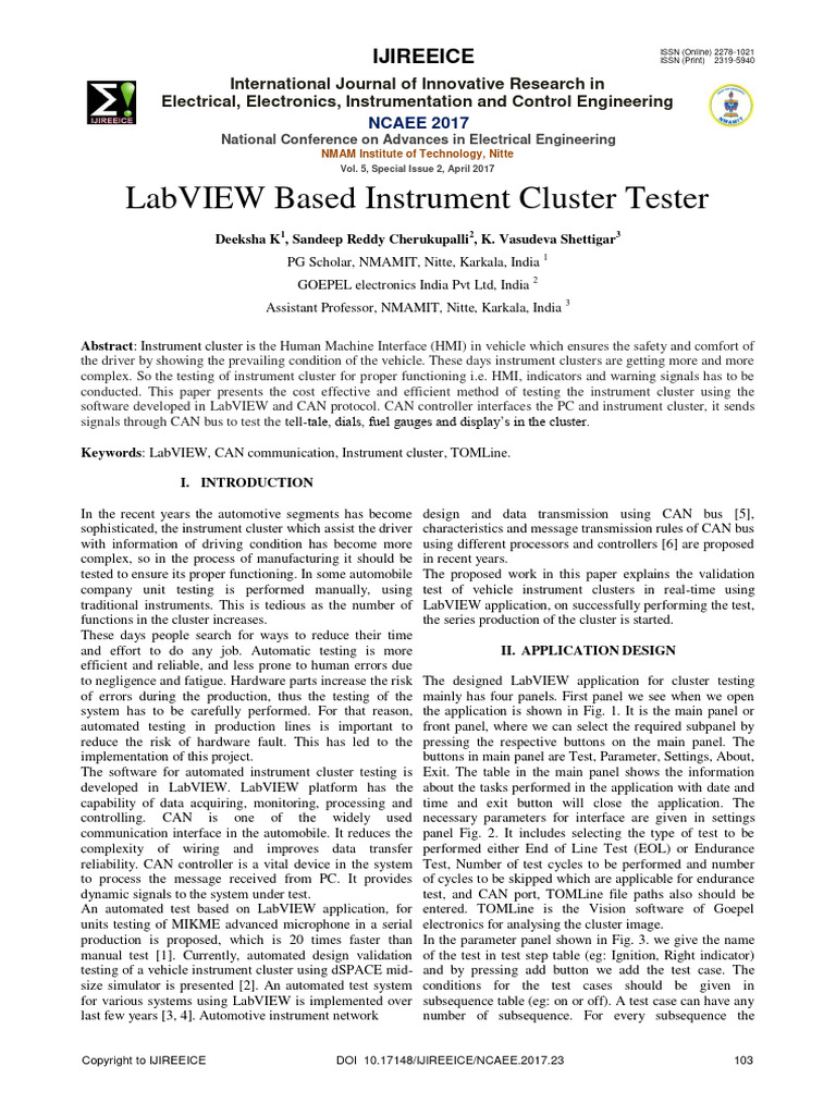 Labview Based Instrument Cluster Tester Pdf Automation Computer Cluster