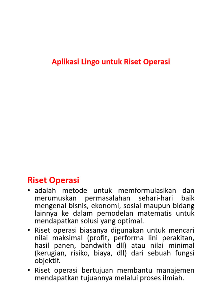 Riset Operasi dengan Lingo | PDF