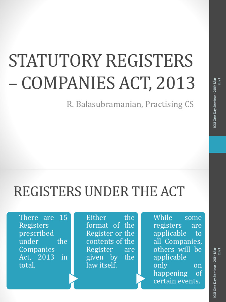 Statutory Registers Companies Act 2013 | PDF | Stocks | Deposit Account