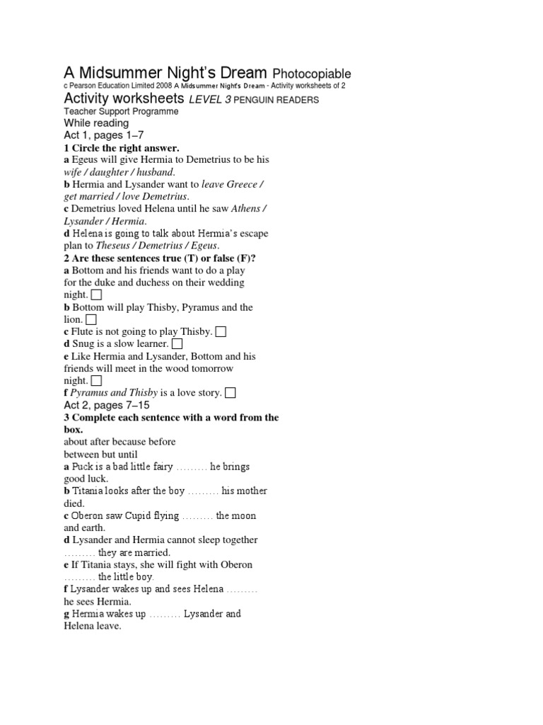 A Midsummer Test | PDF | A Midsummer Night's Dream | Shakespearean Comedies