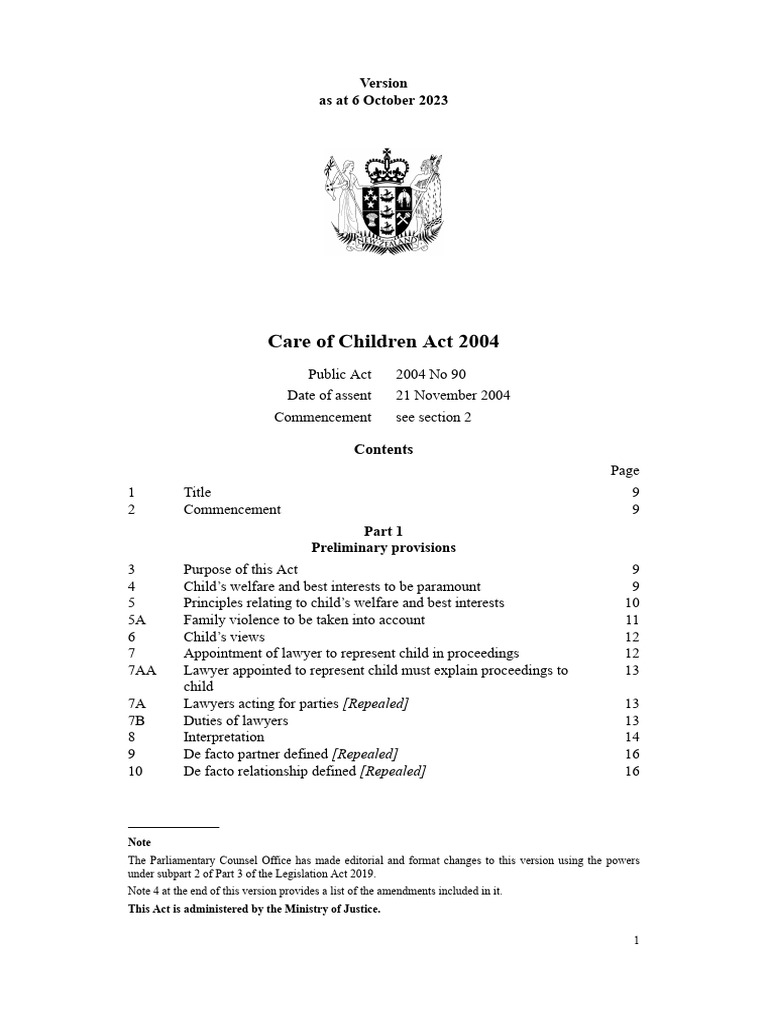 Care of Children Act 2004 Overview | PDF | Legal Guardian | Parent